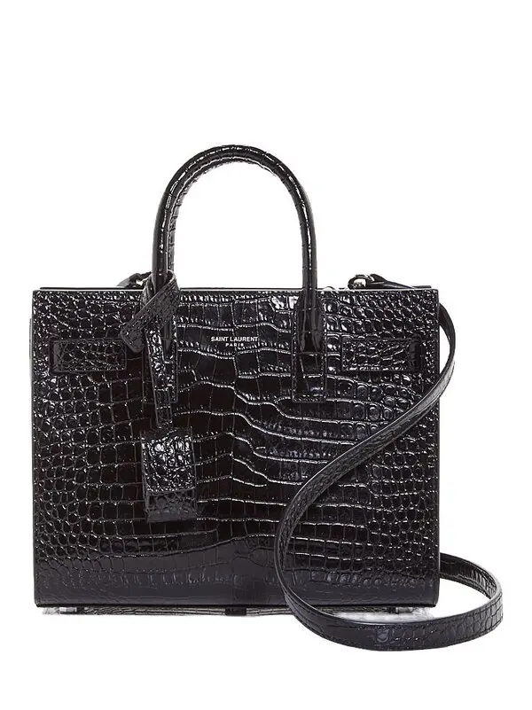 Saint Laurent Sac De Jour Smooth Leather Tote Bag - Black Croc/silver