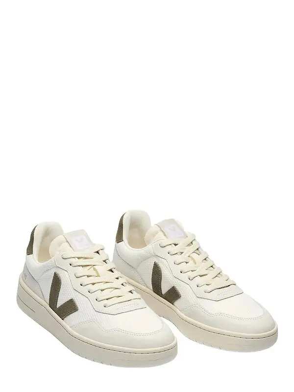 VEJA V-90 Low Top Leather Sneakers - White Khaki