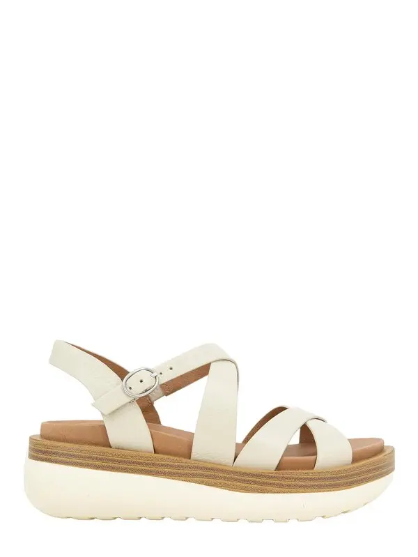 KENNETH COLE Rebha Crossover Strap Platform Sandals - Stone Leather