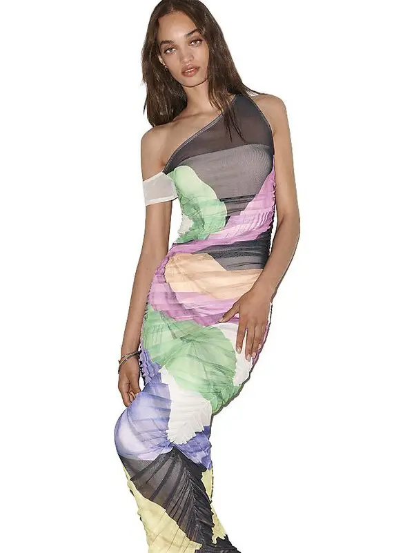 AFRM Off-the-shoulder Ruched Maxi Dress - Summer Feathers