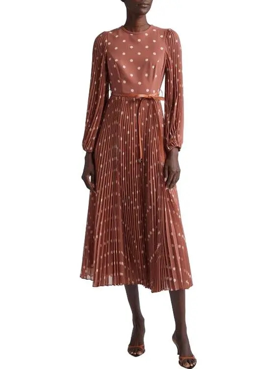 Zimmermann Sunray Pleated Midi Dress - Aragon/cream Dot