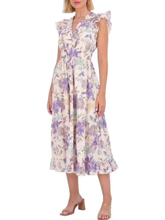 Vince Camuto Floral Cotton Midi Dress - Blue