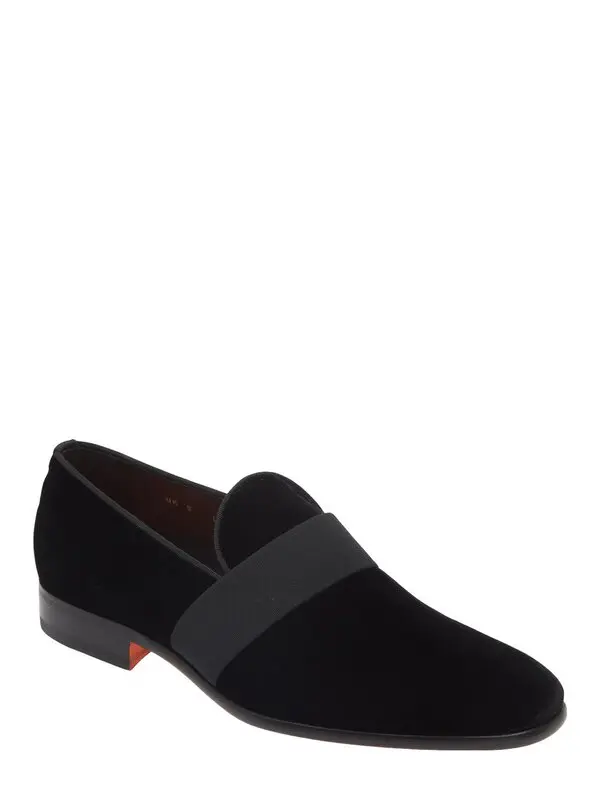 Santoni Isomer Velvet And Leather Slip-on Shoe - Black-n01