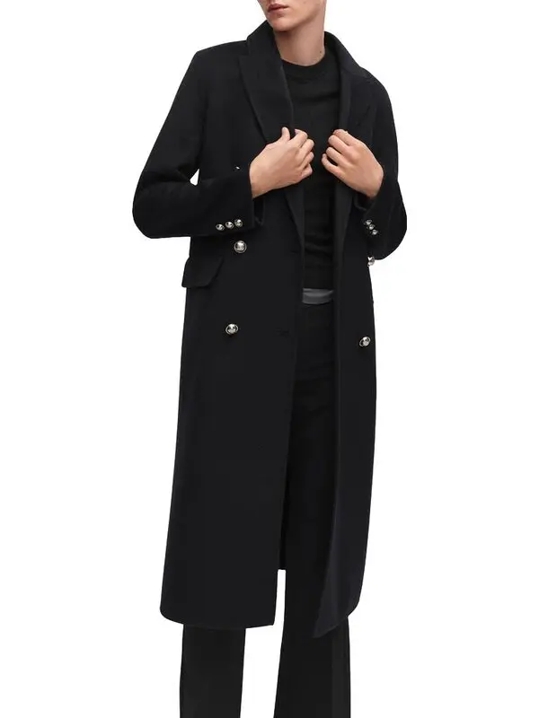 Mango Wool Blend Double-breasted Coat - Navy