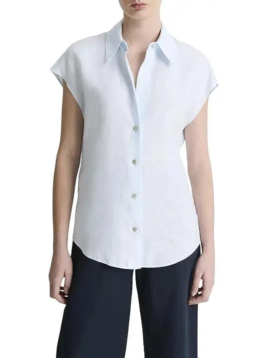 Vince Cap Sleeve Button Down Blouse - White