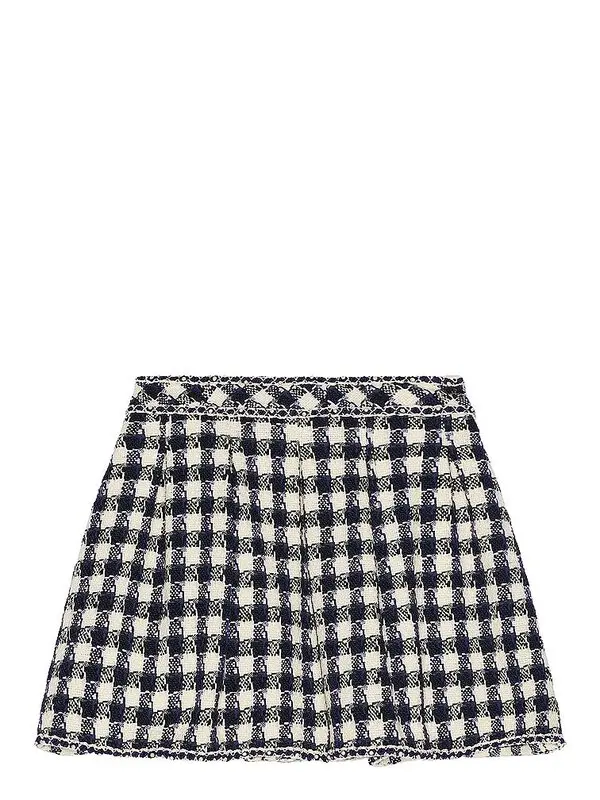 Chanel Check Tweed Skirt - Navy Blue  Black & White