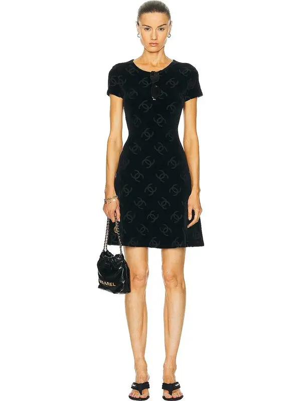 Chanel Velour Cc Dress - Black