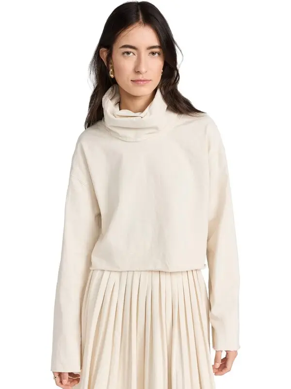 LES TIEN Coreena Cropped Cowl Neck Top - Ivory