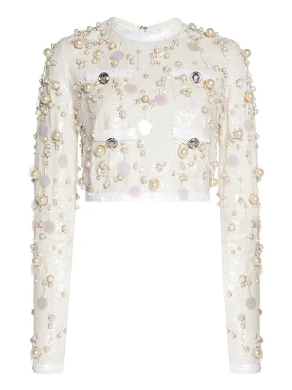 Giambattista Valli Pearl-embellished Crop Top - Ivory
