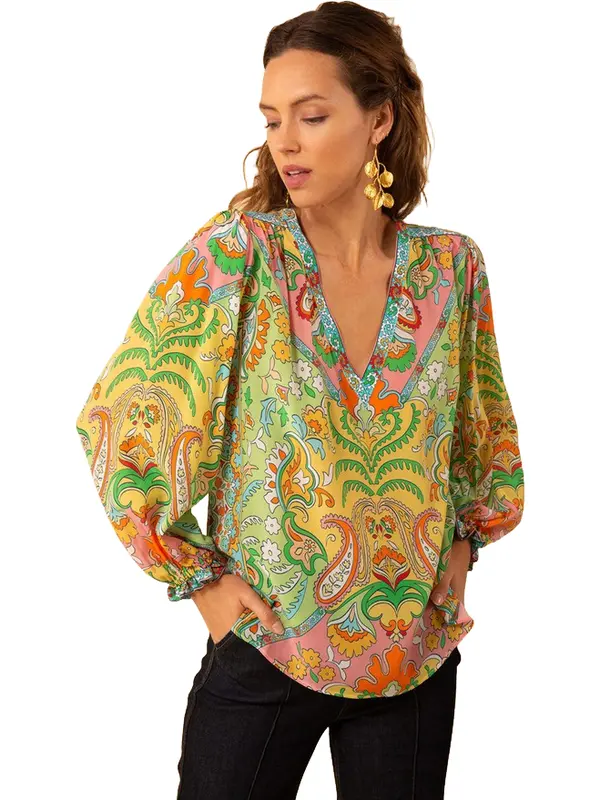 Hale Bob Leila Silk Blouse - Green