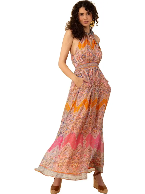 Hale Bob Vera Halter Maxi Dress - Orange