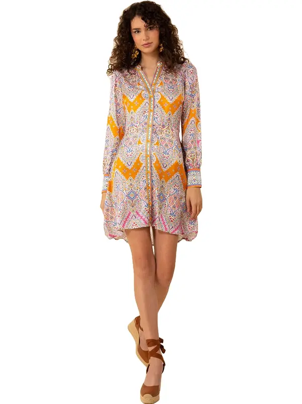 Hale Bob Kamila Charmeuse Shirtdress - Orange