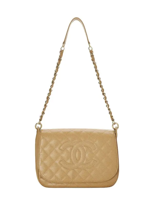 Chanel Caviar Timeless Cc Flap Shoulder Bag - Beige