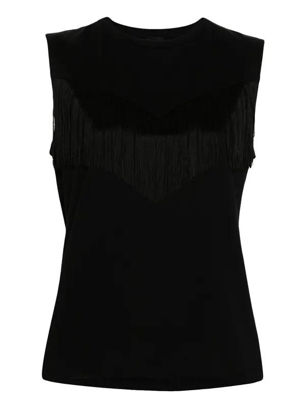Pinko Fringed Cotton Tank Top - Black