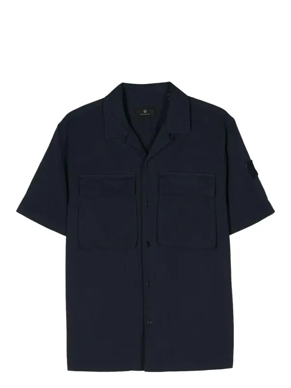 Belstaff Logo-patch Seersucker Shirt - Blue
