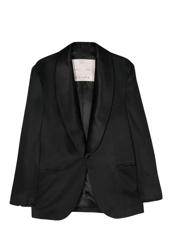 Giuliva Heritage Shawl-lapels Linen Blazer - Black