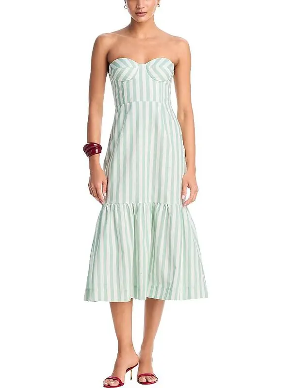 Aqua Stripe Bustier Midi Dress Exclusive - Pistachio/white