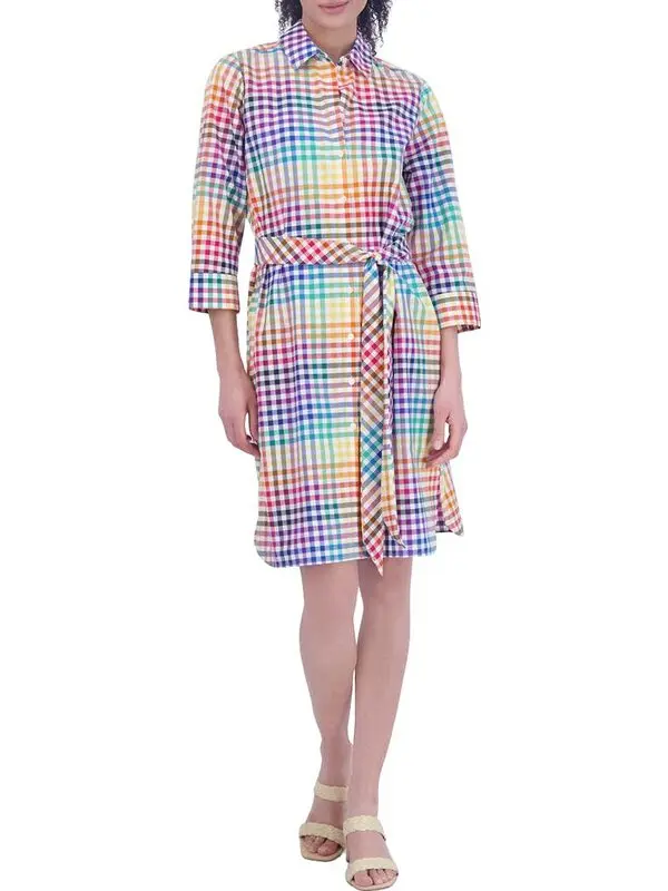 Foxcroft Rocca Gingham Tie Waist Shirt Dress - Multi Plaid