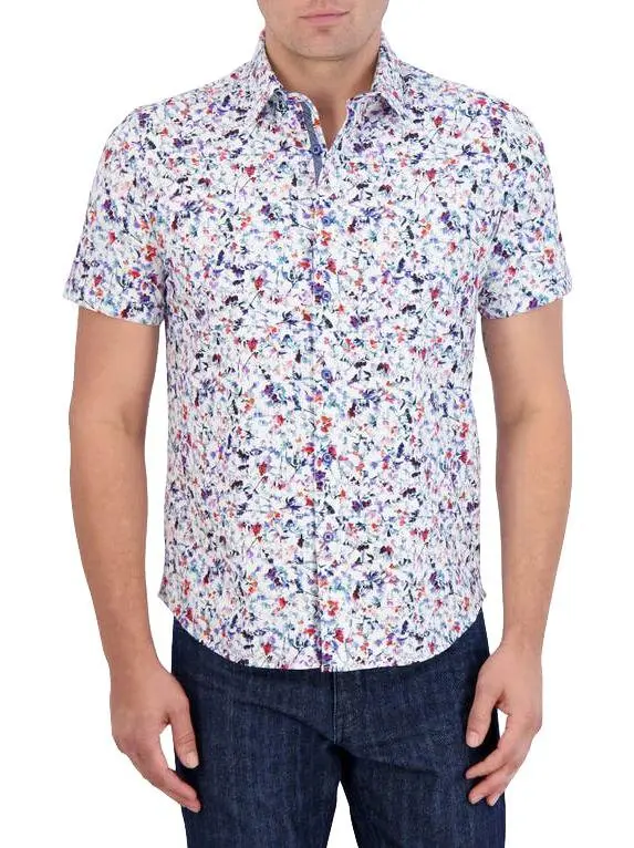Robert Graham Flamenco Short Sleeve Knit Button-up Shirt - White Multi