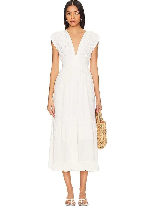 Heartloom Ruffled Eyelet Midi Dress - Eggshell