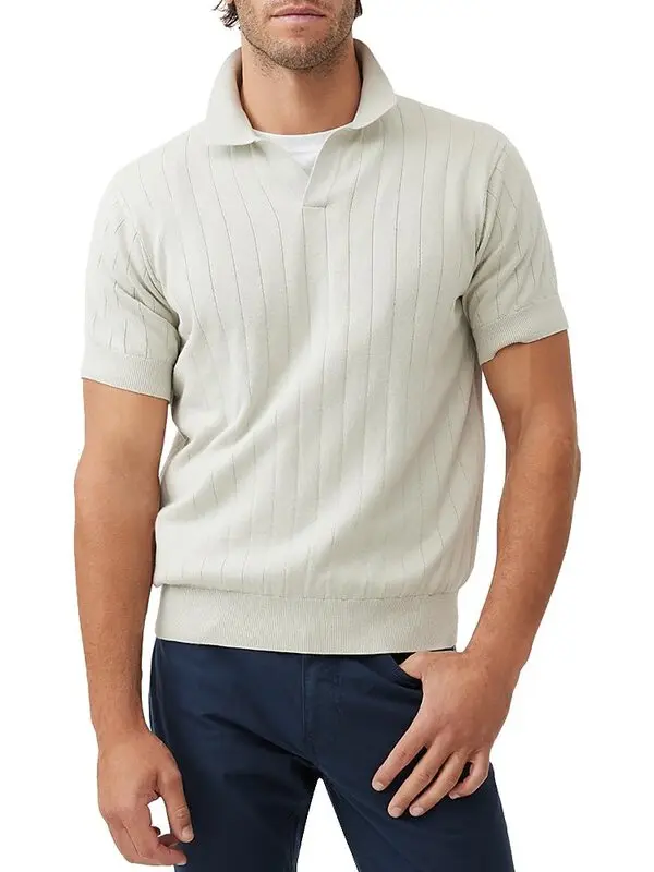 Rodd & Gunn Freys Crescent Knit Short Sleeve Polo Sweater - Stone