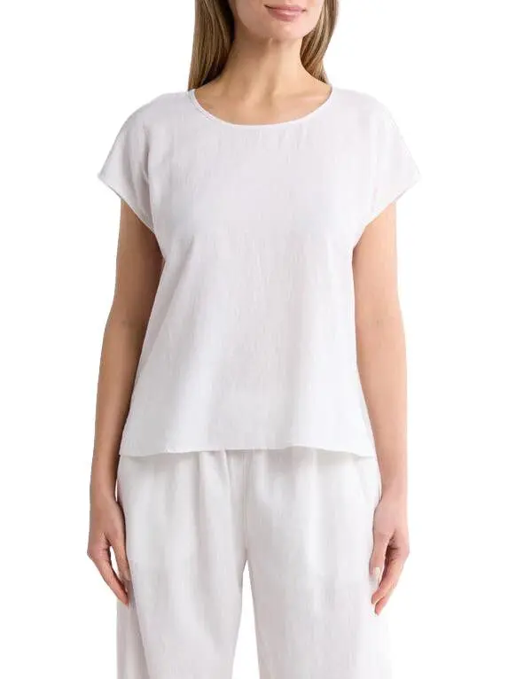 Caslon Easy Linen Blend Popover Top - White