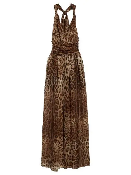 Dolce & Gabbana Leopard Print Silk Chiffon Maxi Dress - Hy13m Leo New