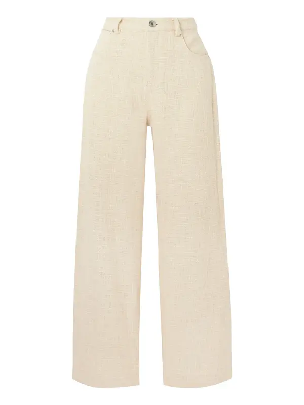 Staud Grayson Cotton Tweed Wide-leg Pants - Ivory
