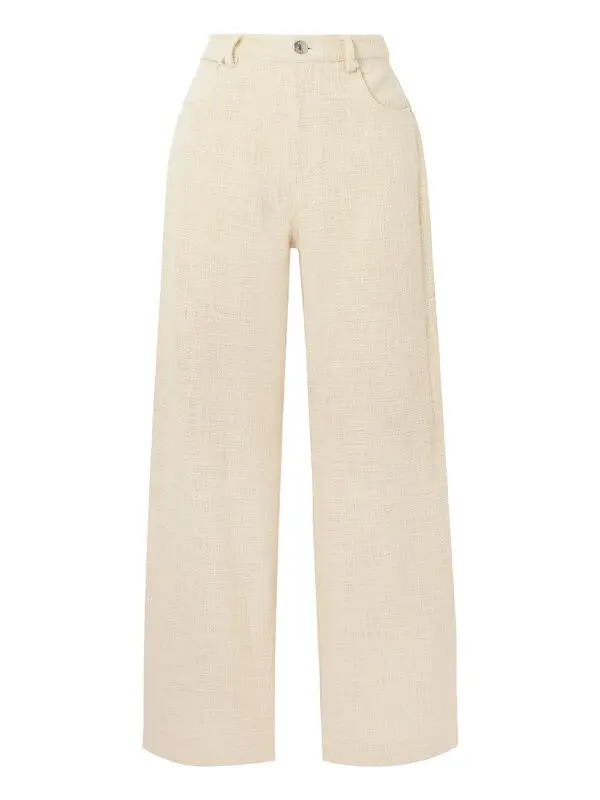 Staud Grayson Cotton Tweed Wide-leg Pants - Neutrals
