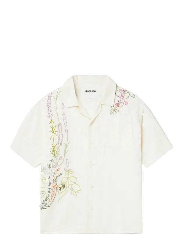 STORY MFG. Greetings Camp-collar Embroidered Cotton And Linen-blend Shirt - Neutrals