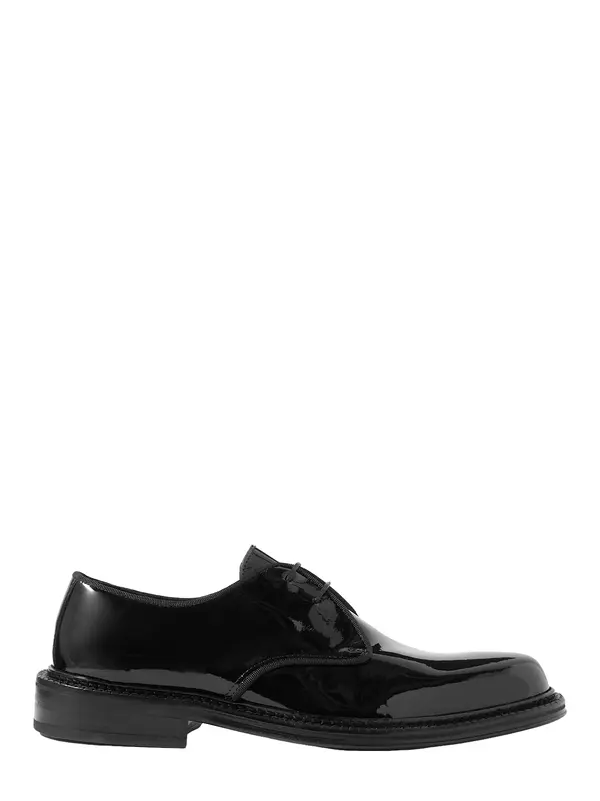 Mr P. Grosgrain-trimmed Patent-leather Derby Shoes - Black