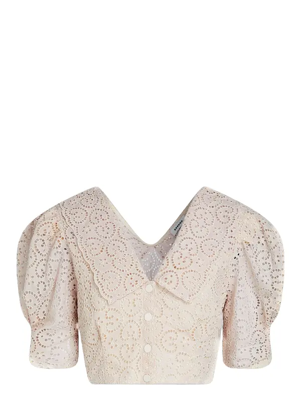 Sandro Cropped Broderie Anglaise Shirt - Pastel Pink