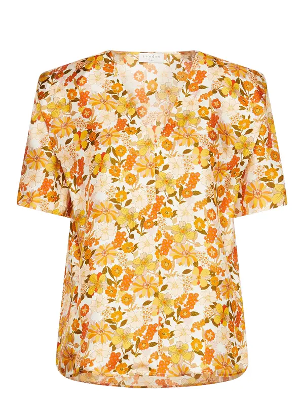 Sandro Floral-print Silk-twill Blouse - Marigold