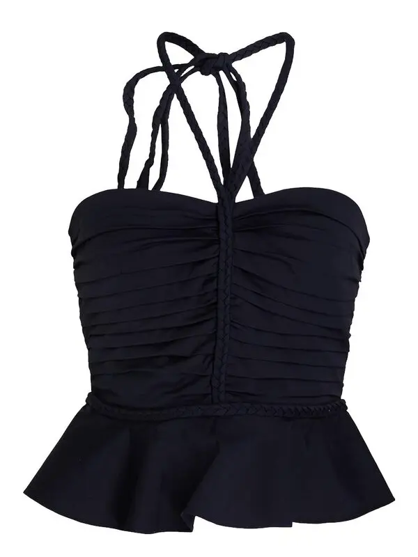 Veronica Beard Arienne Ruched Halterneck Top - Navy