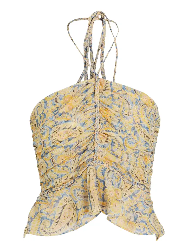Veronica Beard Arienne Ruched Paisley-print Halterneck Top - Pastel Yellow