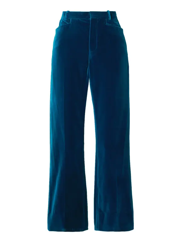 TOM FORD Silk Satin-trimmed Cotton-velvet Straight-leg Pants - Blue