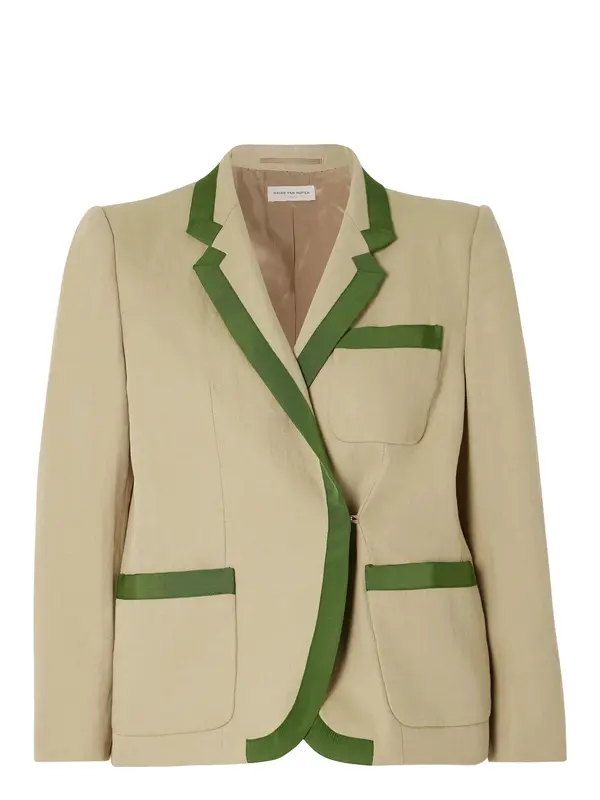 Dries Van Noten Webbing-trimmed Cotton And Linen-blend Twill Blazer - Neutrals