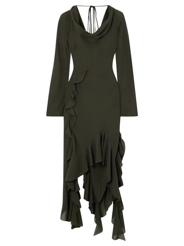 Acne Studios Open-back Draped Ruffled Crepe Dress - Green
