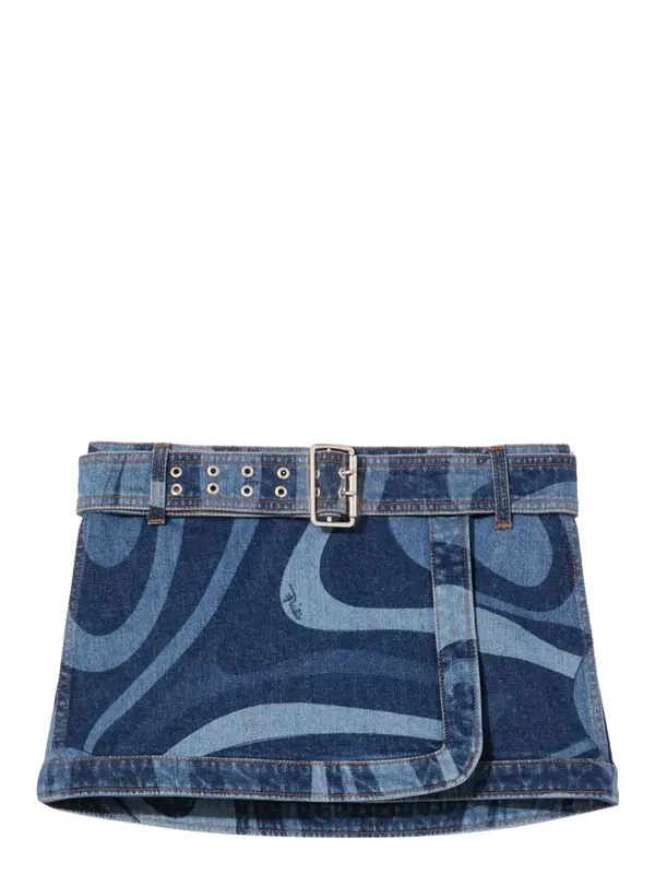 Emilio Pucci Marmo-print Denim Miniskirt - Blue