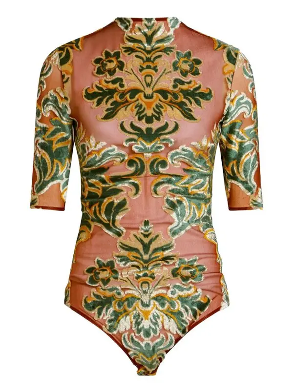 Etro Patterned Jacquard Tulle Bodysuit - Green