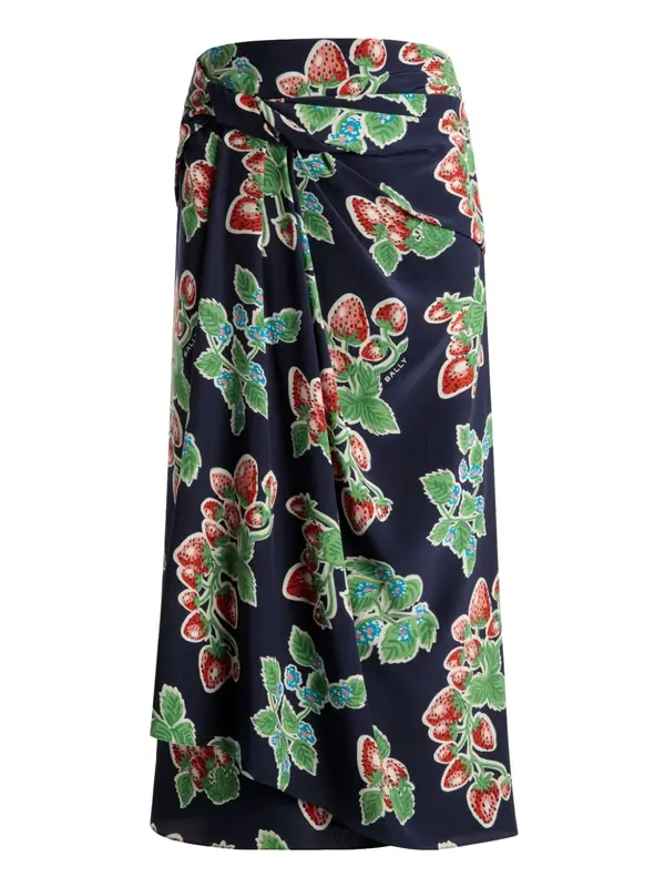 Bally Strawberry-print Silk Midi Skirt - Blue