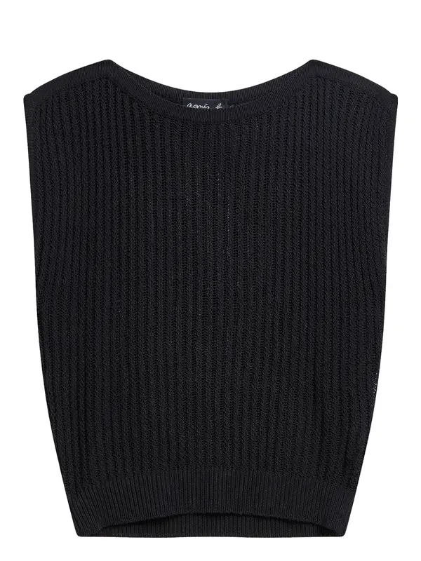 AGNÈS B. Semi-sheer Ribbed Knit Top - Black