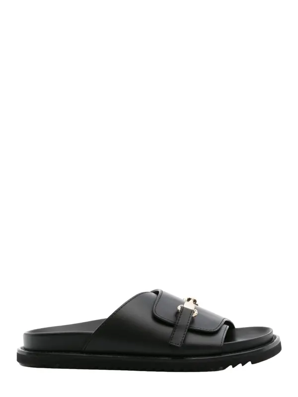 DOUCAL'S Logo-buckle Leather Slides - Black