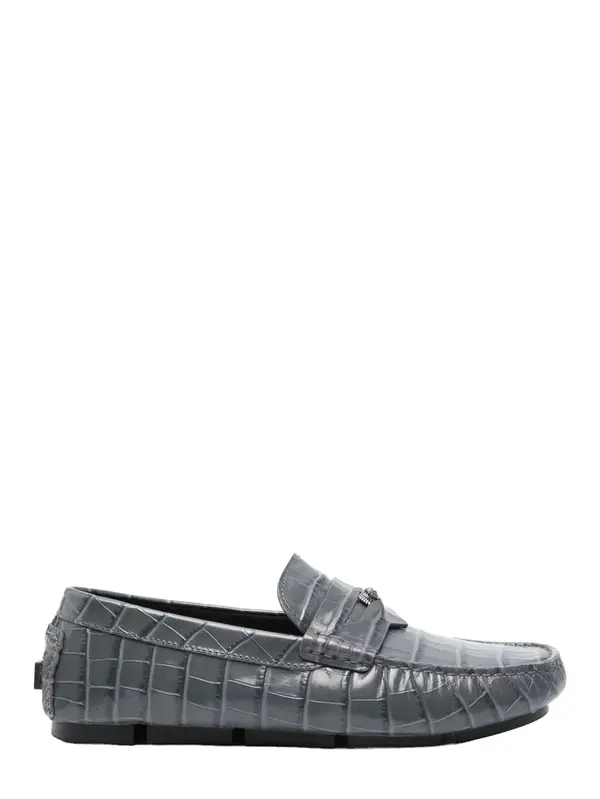 Versace Medusa Croc-effect Leather Loafers - Grey