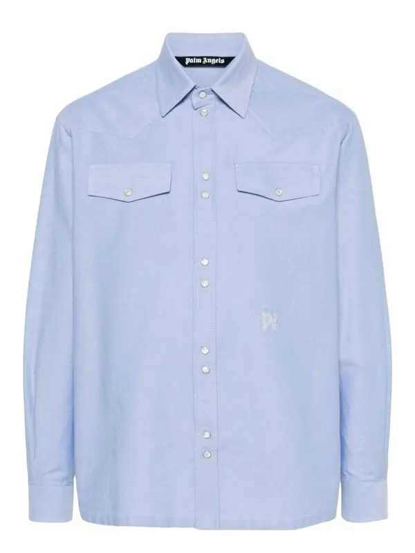 Palm Angels Monogram-embroidered Cotton Shirt - Blue
