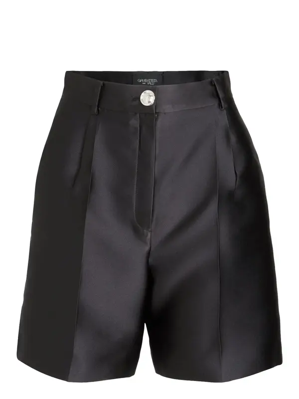 Giambattista Valli Pleated Silk-satin Tailored Shorts - Black