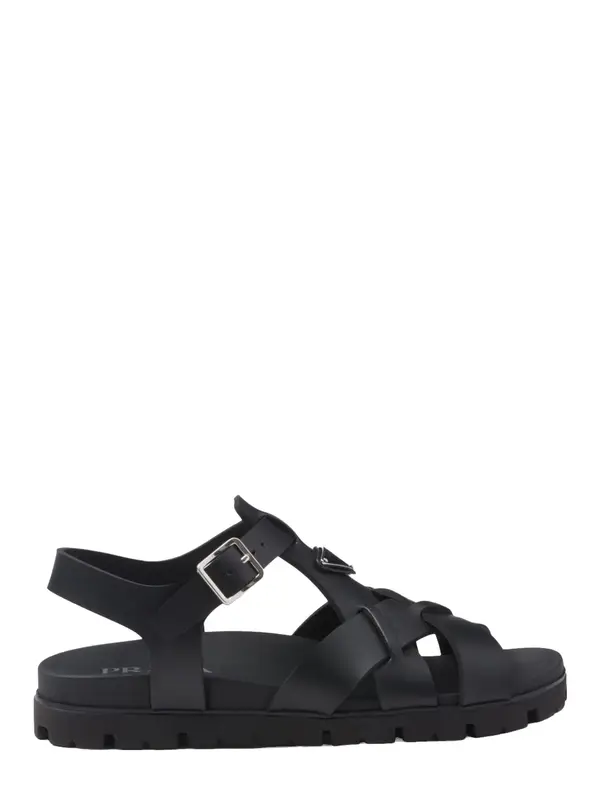 Prada Triangle-logo Woven Sandals - Black