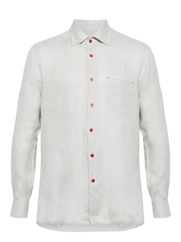 Kiton Spread-collar Linen Shirt - Grey