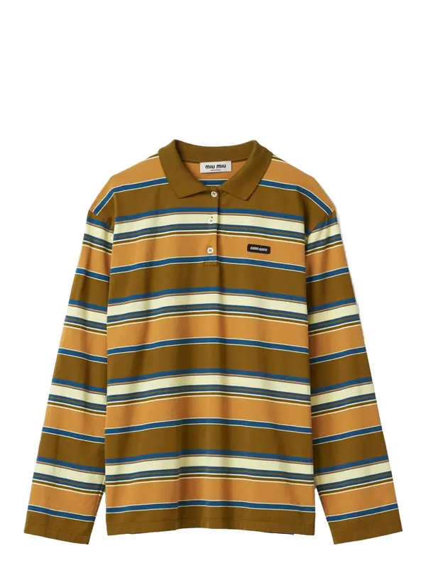 Miu Miu Striped Cotton Polo Shirt - Brown