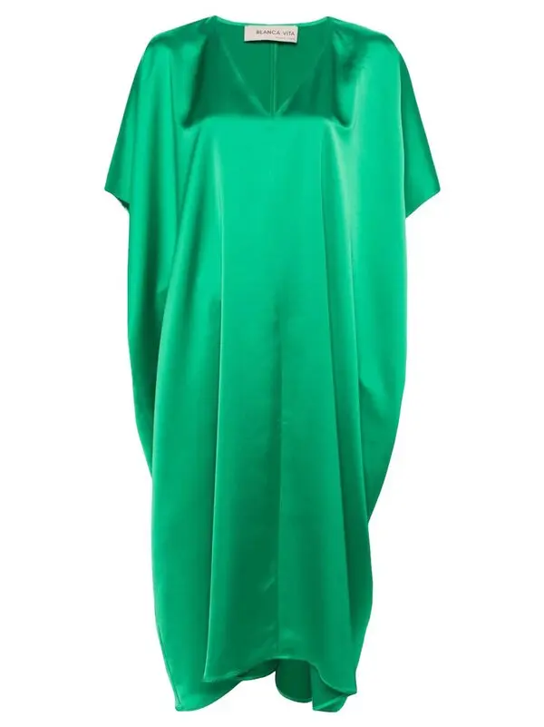 BLANCA VITA Satin Midi Dress - Green